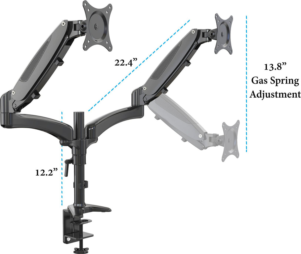 Dual Gas Spring Fully Adjustable Monitor Arm Mount Stand, for Two 15 ...