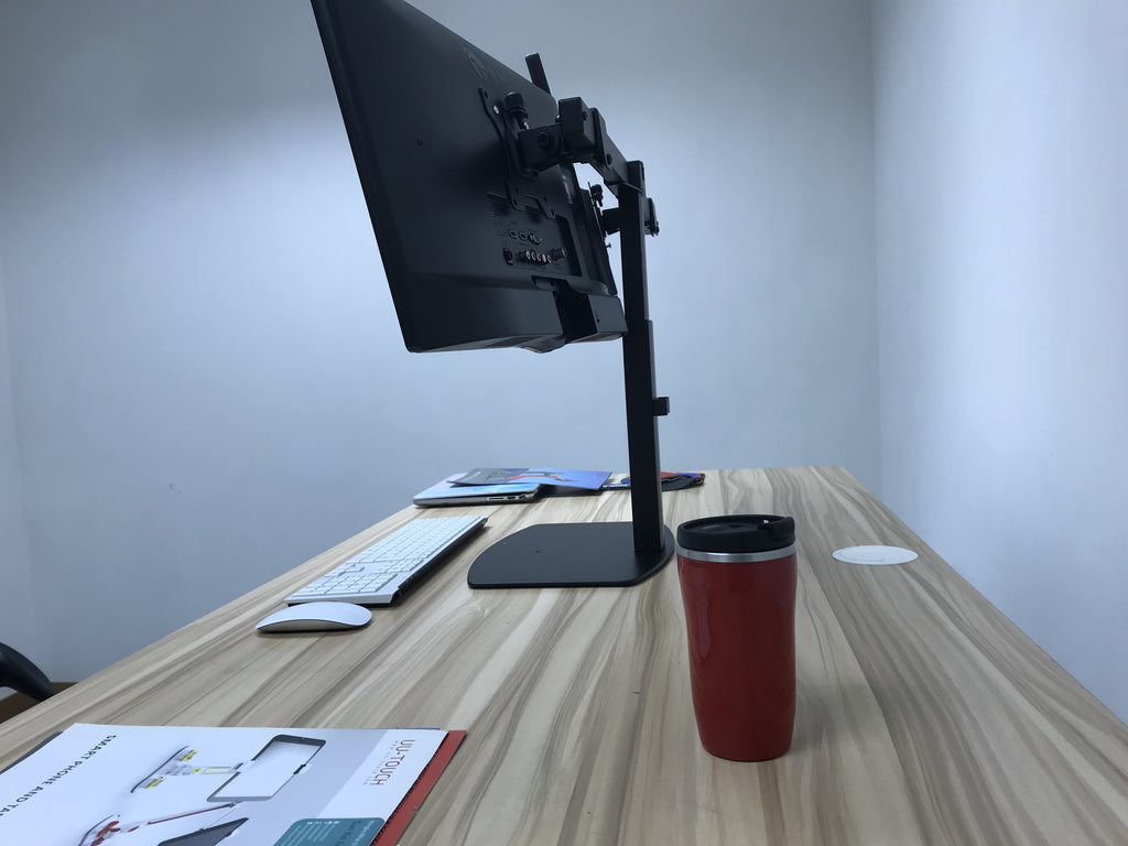 Freestanding Pneumatic Vertical Lift Dual Monitor Stand - Adjustable M ...