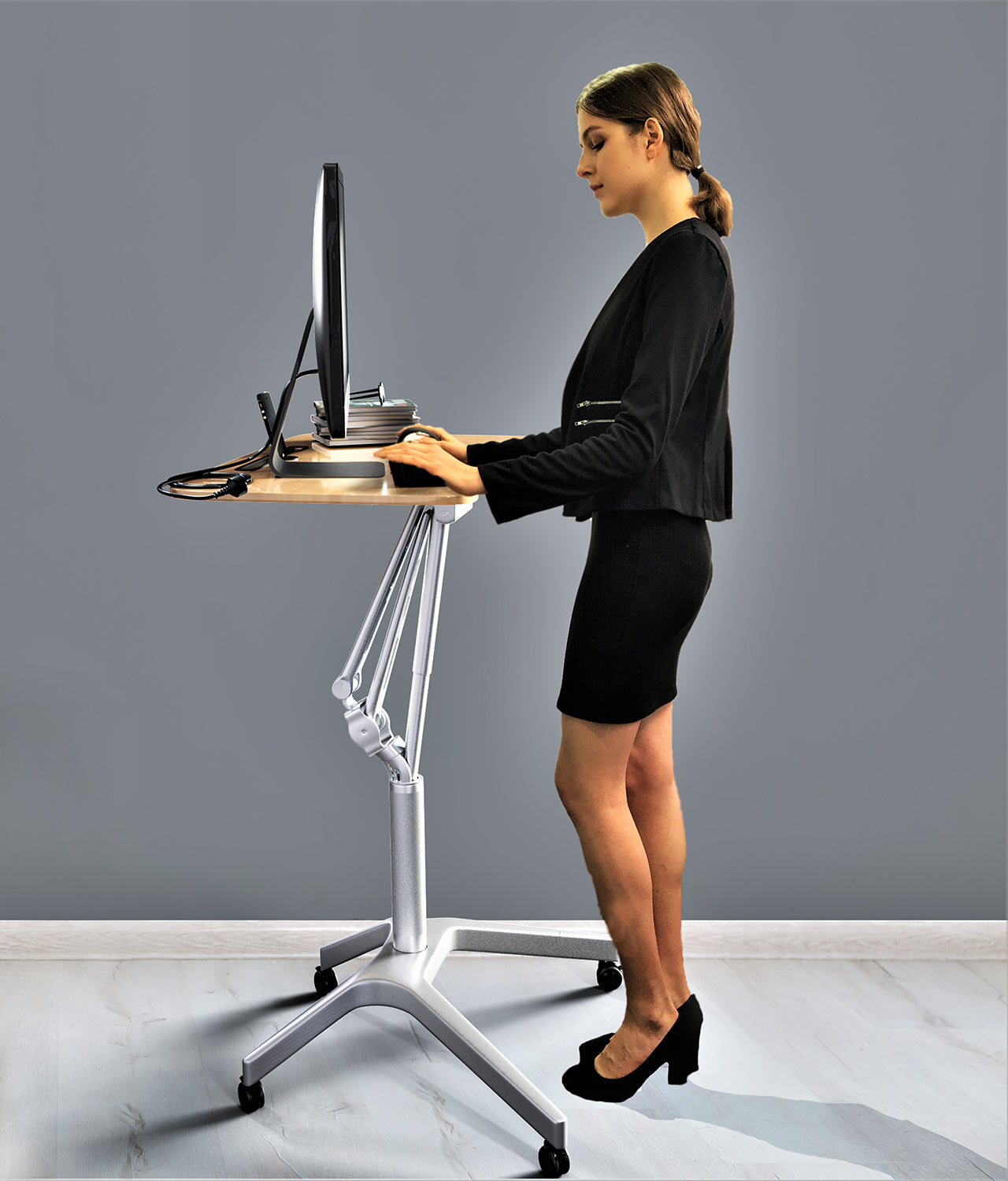 Pneumatic Sit-Stand Mobile Laptop Cart, Height Adjustable Multi-Purpos ...
