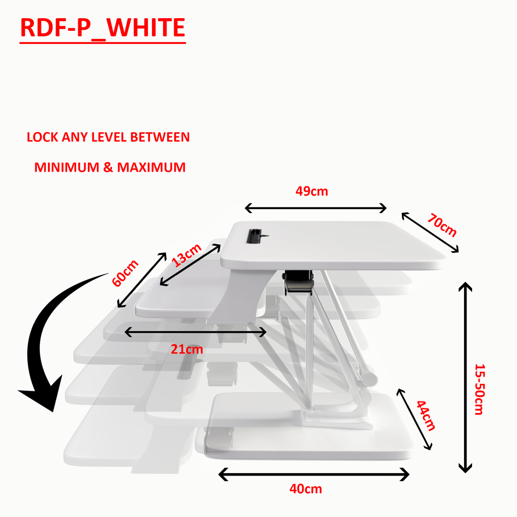 Sit to Stand Desktop Riser White with Pneumatic Adjustment, White (RDF ...